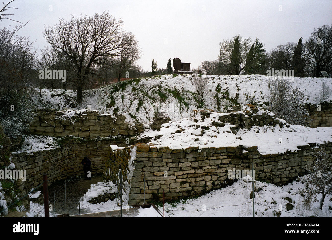 Turkey. The ruins of the ancient city of Troy or Truva in a bleak ...