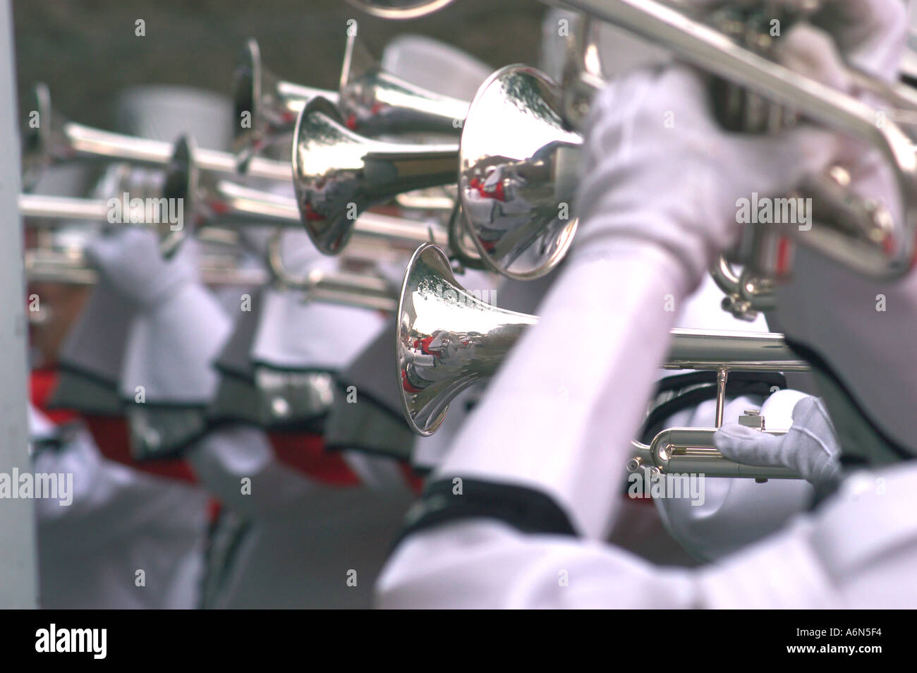 trumpets in band Stock Photo - Alamy