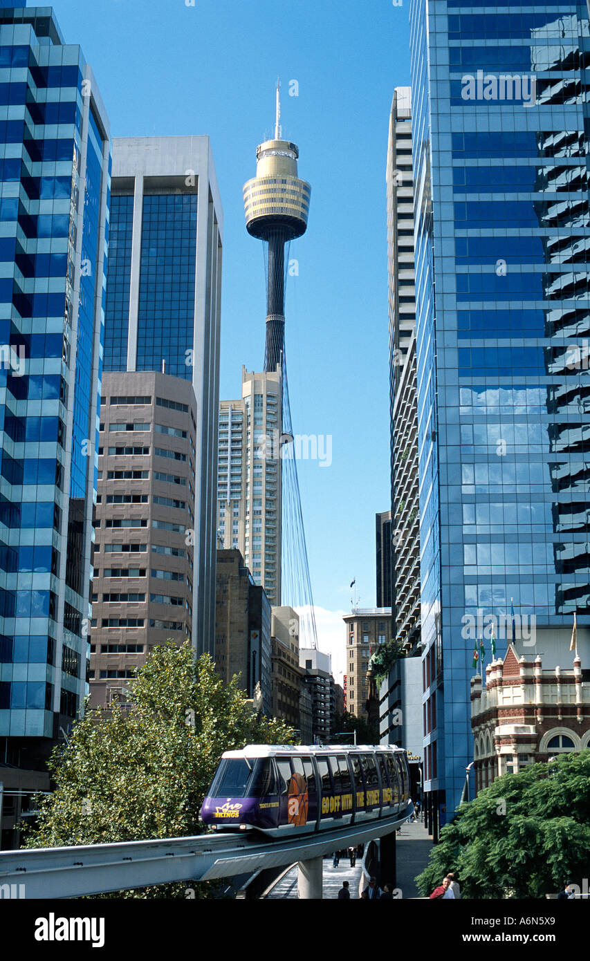 AMP Tower 305 meters high in Sydney Australia with the monorail which ...