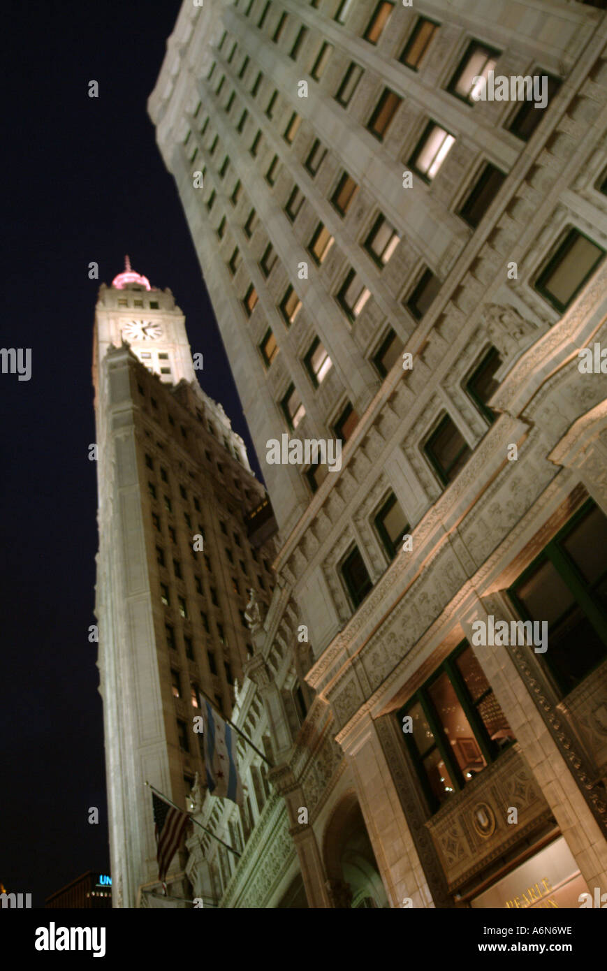 The Wrigley Edifice at Night Stock Photo - Alamy