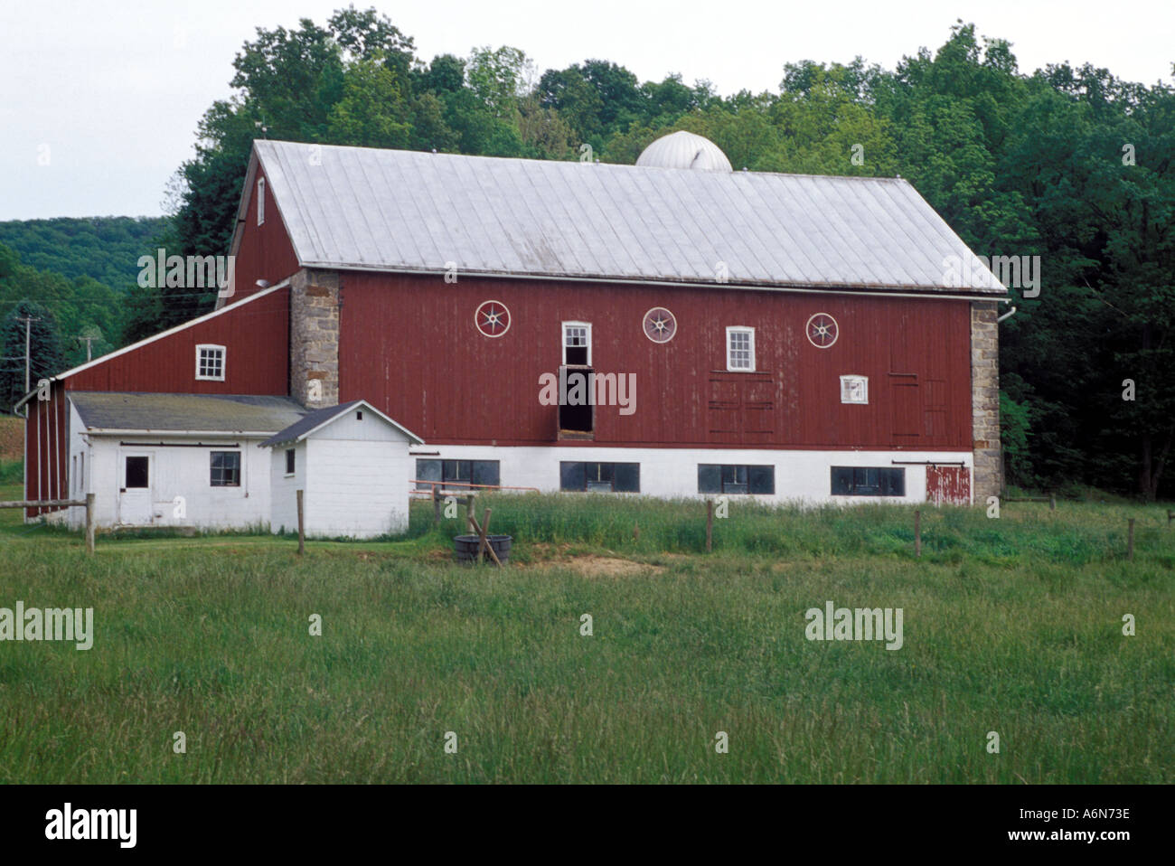 Three Hex signs on Red Barn, Oley Township near Spangsville, Berks ...