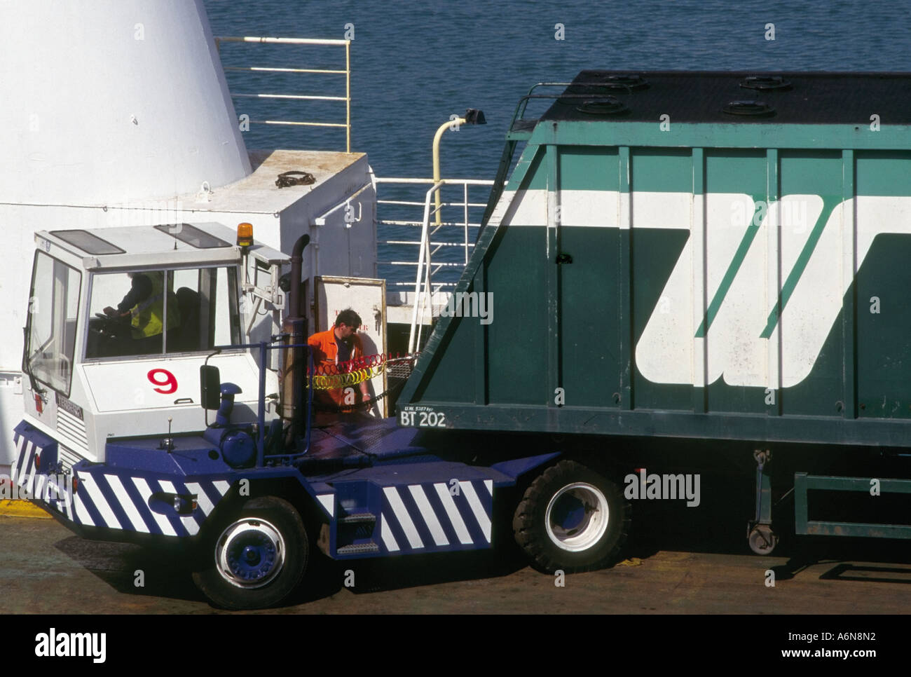 loading containers onto cross channel ferry Stock Photo - Alamy