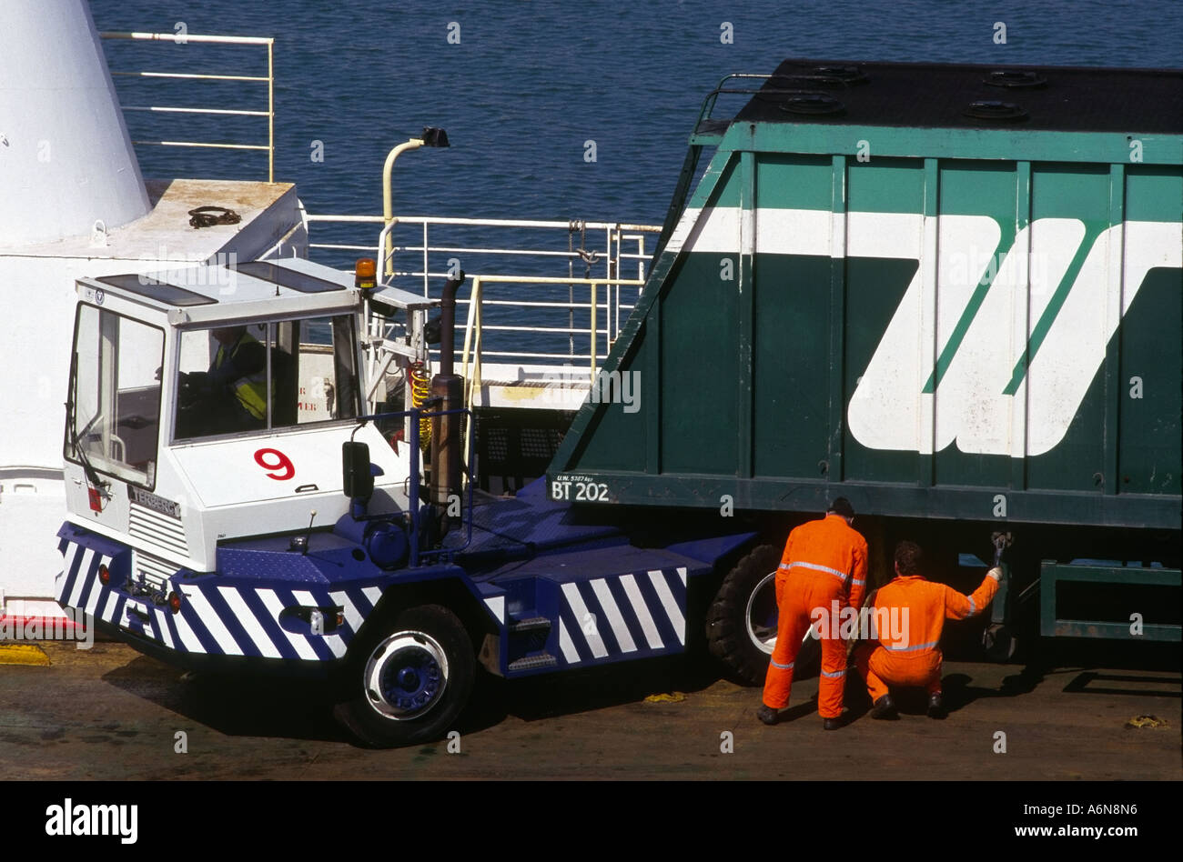 loading containers onto cross channel ferry Stock Photo - Alamy