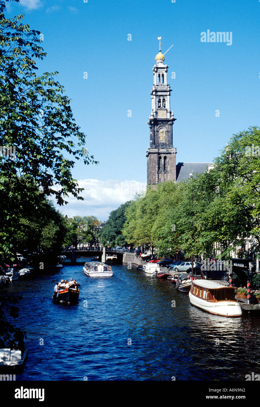Typical scene across one of the main canals in the city of Amsterdam in ...