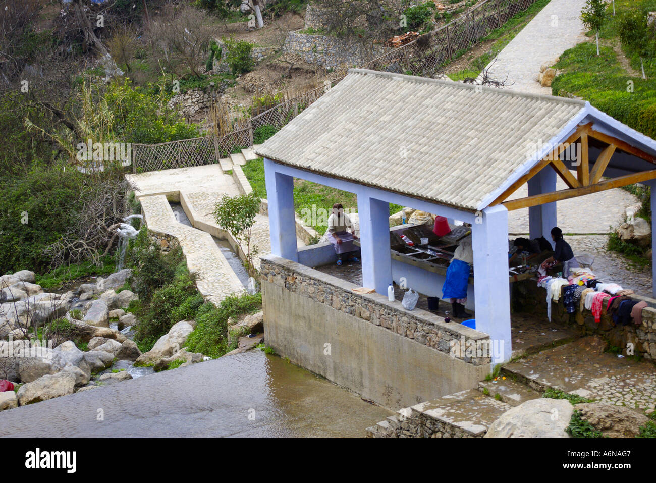 a hand washing-up public laundry place in a small town in Chefchaouen ...