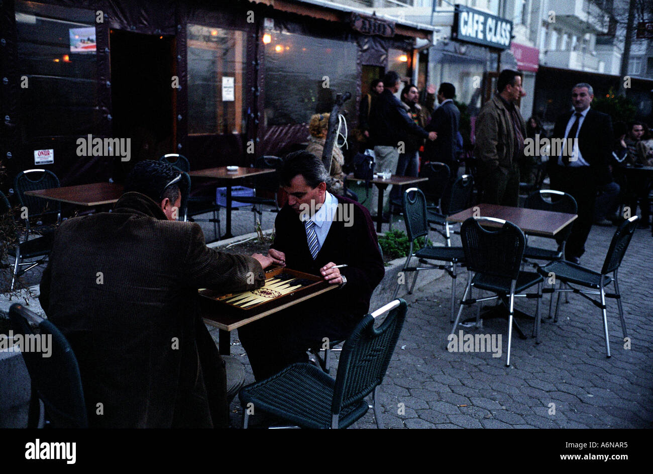 TURKEY PLAYING BACKGAMMON IN A BAR IN CANAKKALE FERRY PORT ON THE ...
