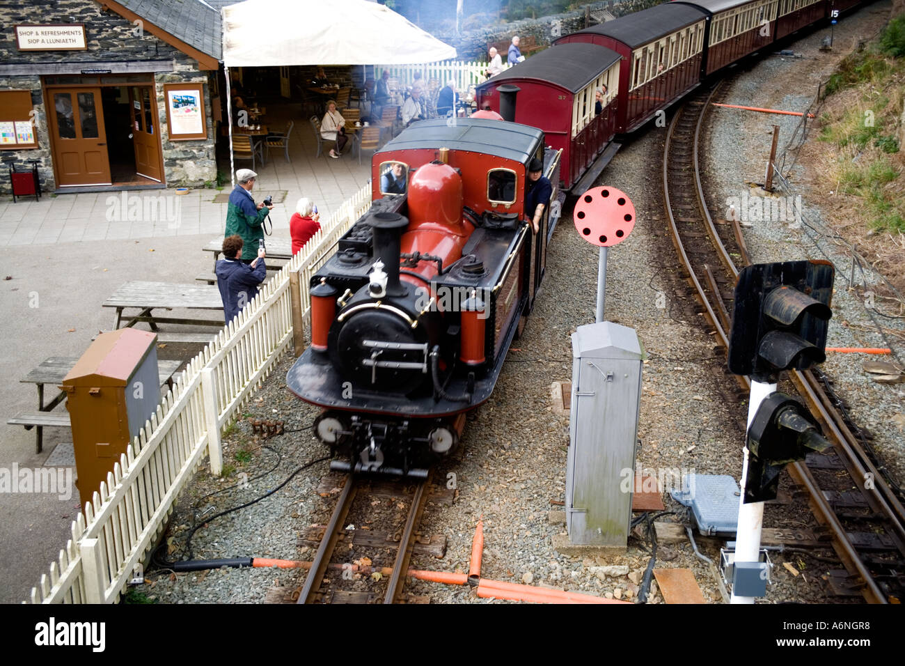 Steam train on the Ffestiniog railway at Tan y Bwlch station,Wales ...