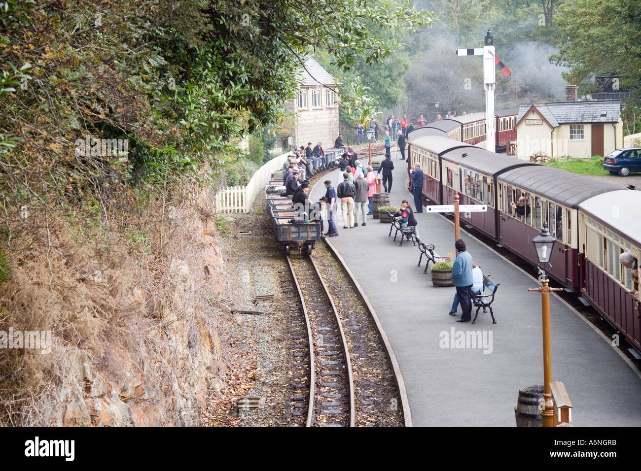 Slate workers riding a gravity train on a Victorian weekend at Tan y ...