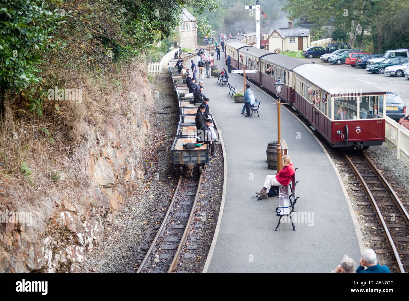 Slate workers riding a gravity train on a Victorian weekend at Tan y ...