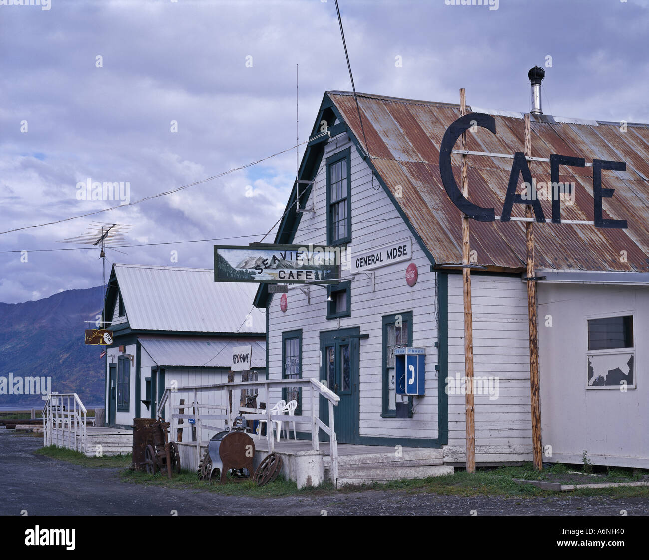 Seaview Cafe Bar and general store with rusty metal roof Hope Alaska ...