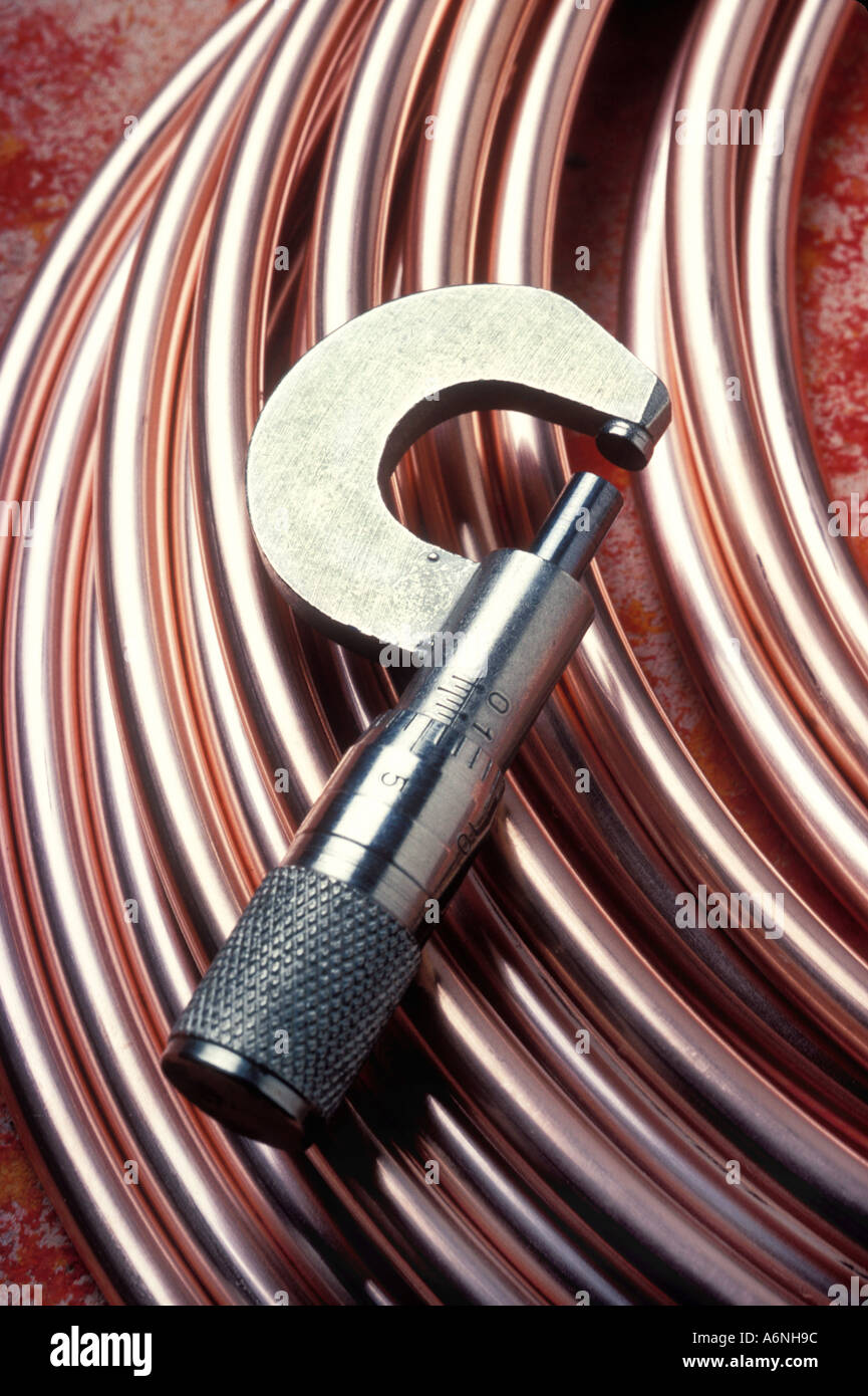 Copper pipes and micro meter Stock Photo - Alamy