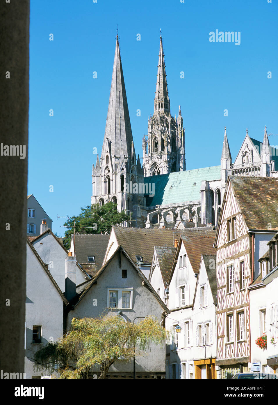 Spires of Notre Dame Cathedral UNESCO World Heritage Site and old town ...