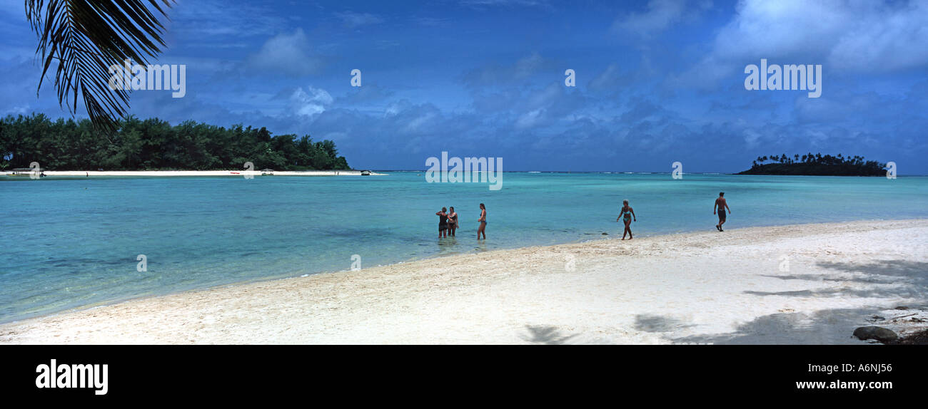 Panoramic beach scene Rarotonga Cook Islands Polynesia Pacific credit ...