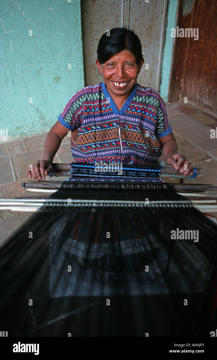 A Maya women weaving at her hipstrap loom San Martin Jilotepeque ...