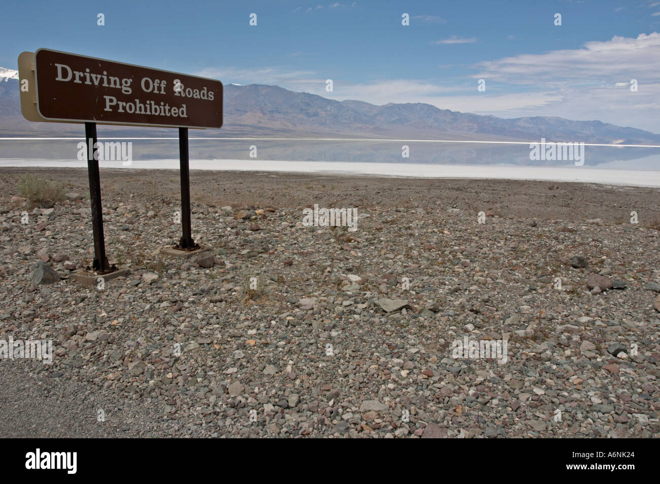 Driving Off Roads Prohibited sign in Death Valley by dry lake Stock ...