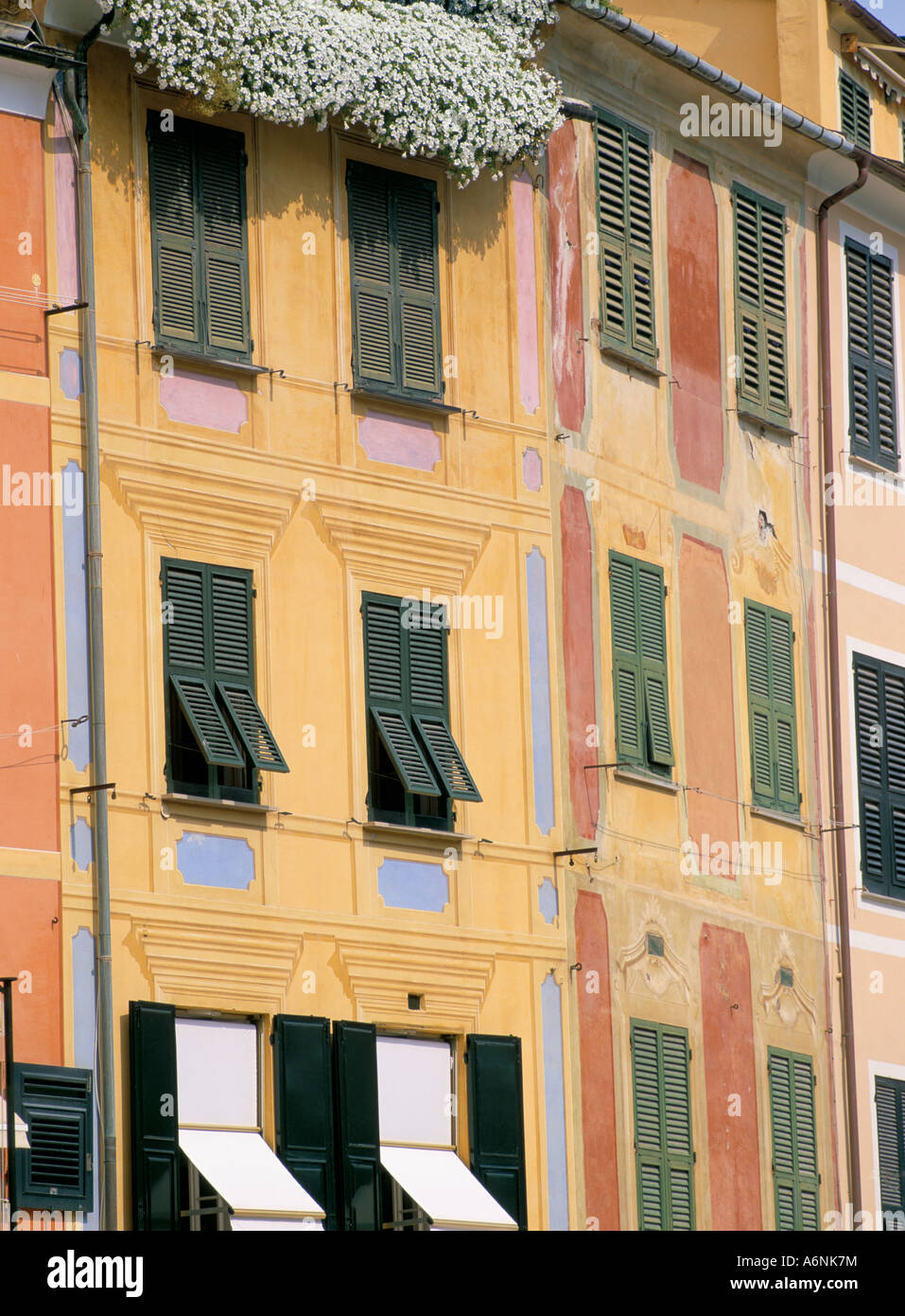 Pastel painted buildings and windows Portofino Liguria Italy Europe ...