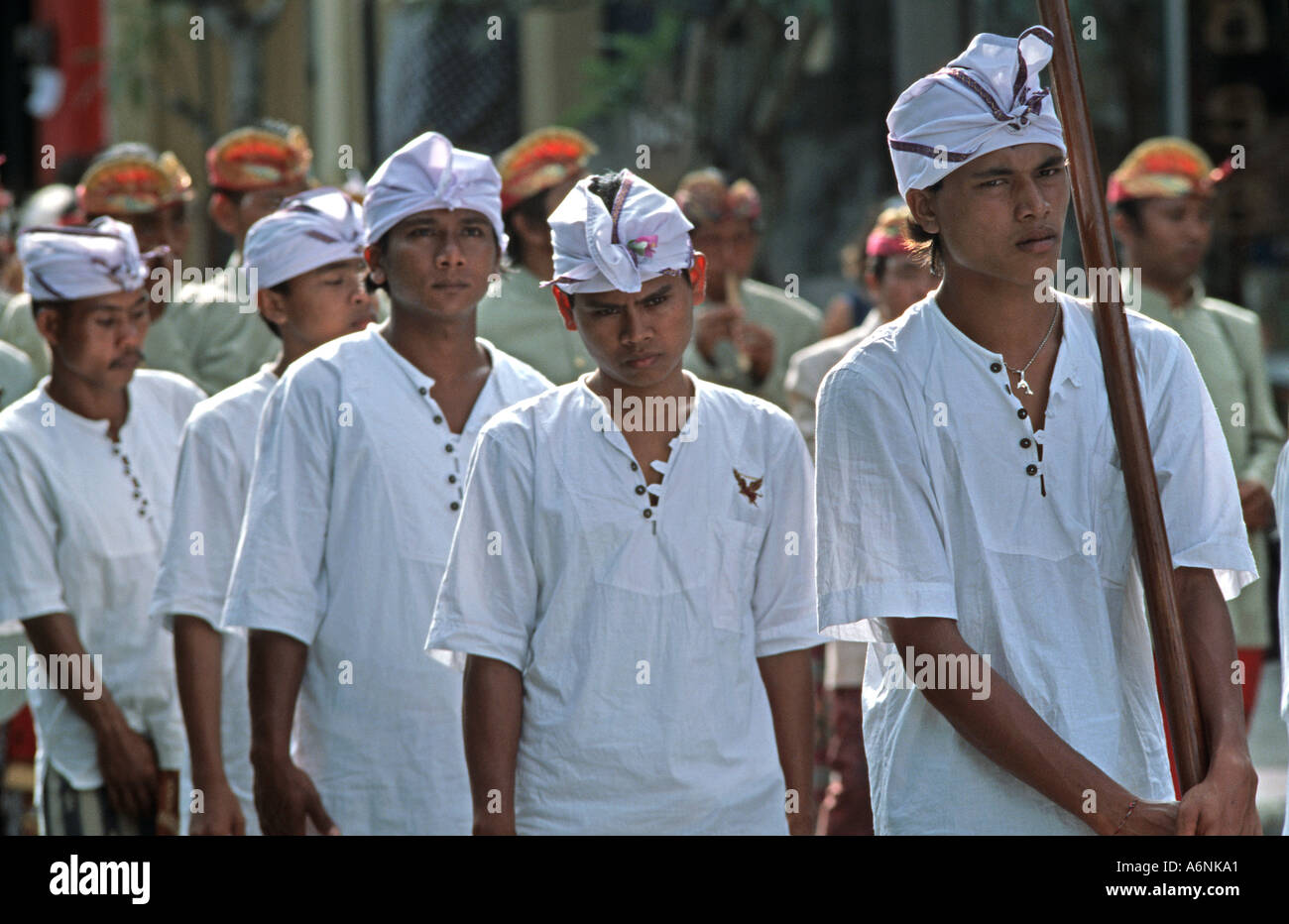 A group of Balinese men in a procession Full moon celebrations Ubud ...
