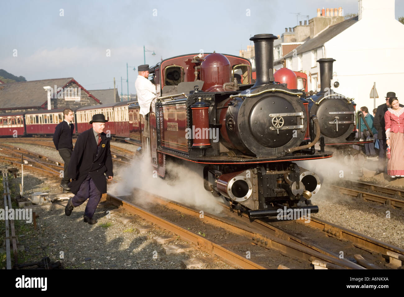 Shunting Steam engine on the Ffestiniog railway at Porthmadog,Wales ...