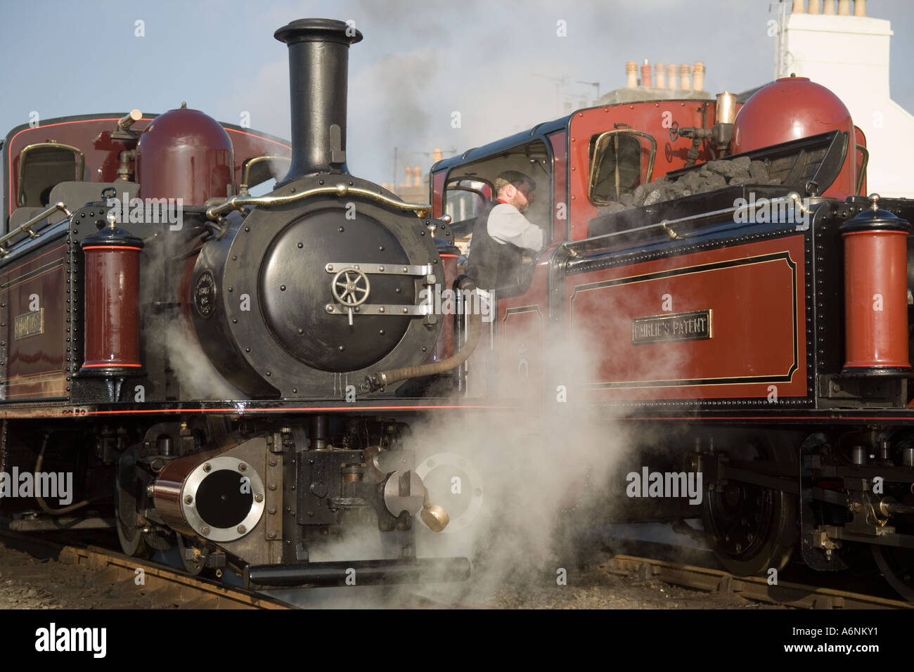 Shunting Steam engine on the Ffestiniog railway at Porthmadog,Wales ...