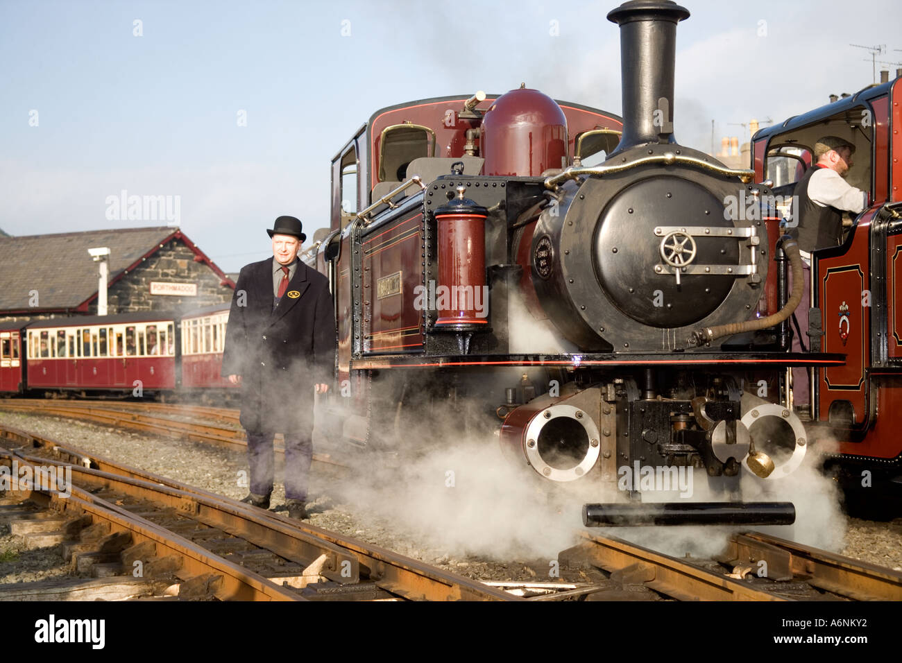 Shunting Steam engine on the Ffestiniog railway at Porthmadog,Wales ...