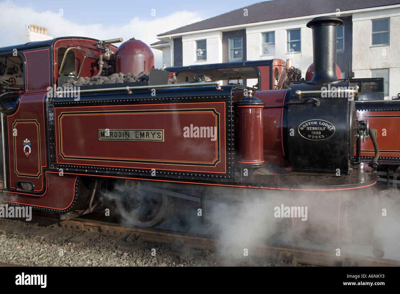 Shunting Steam engine on the Ffestiniog railway at Porthmadog,Wales ...