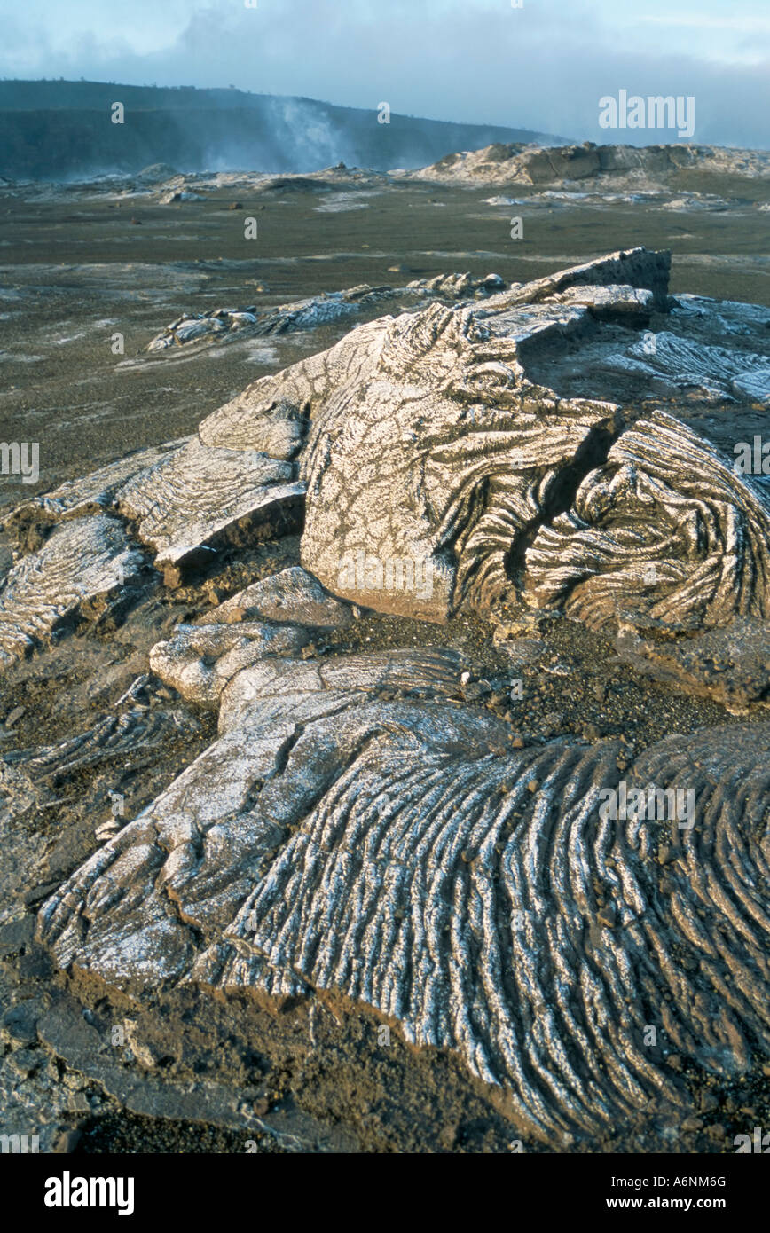 Kilauea volcano crater showing solidified ropy lava called pahoehoe The ...