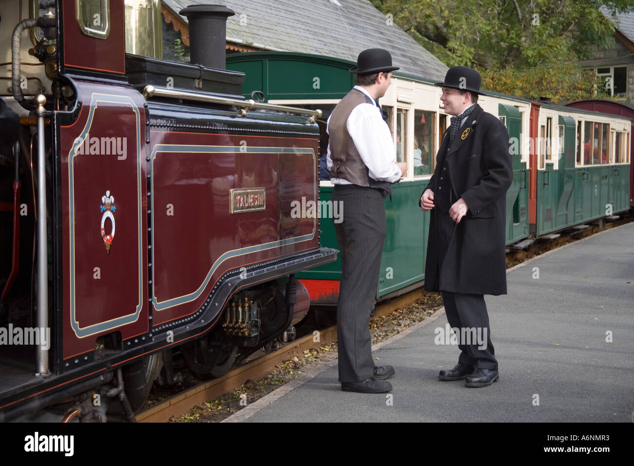 Steam engine driver on a Victorian weekend at Tan y Bwlch station the ...