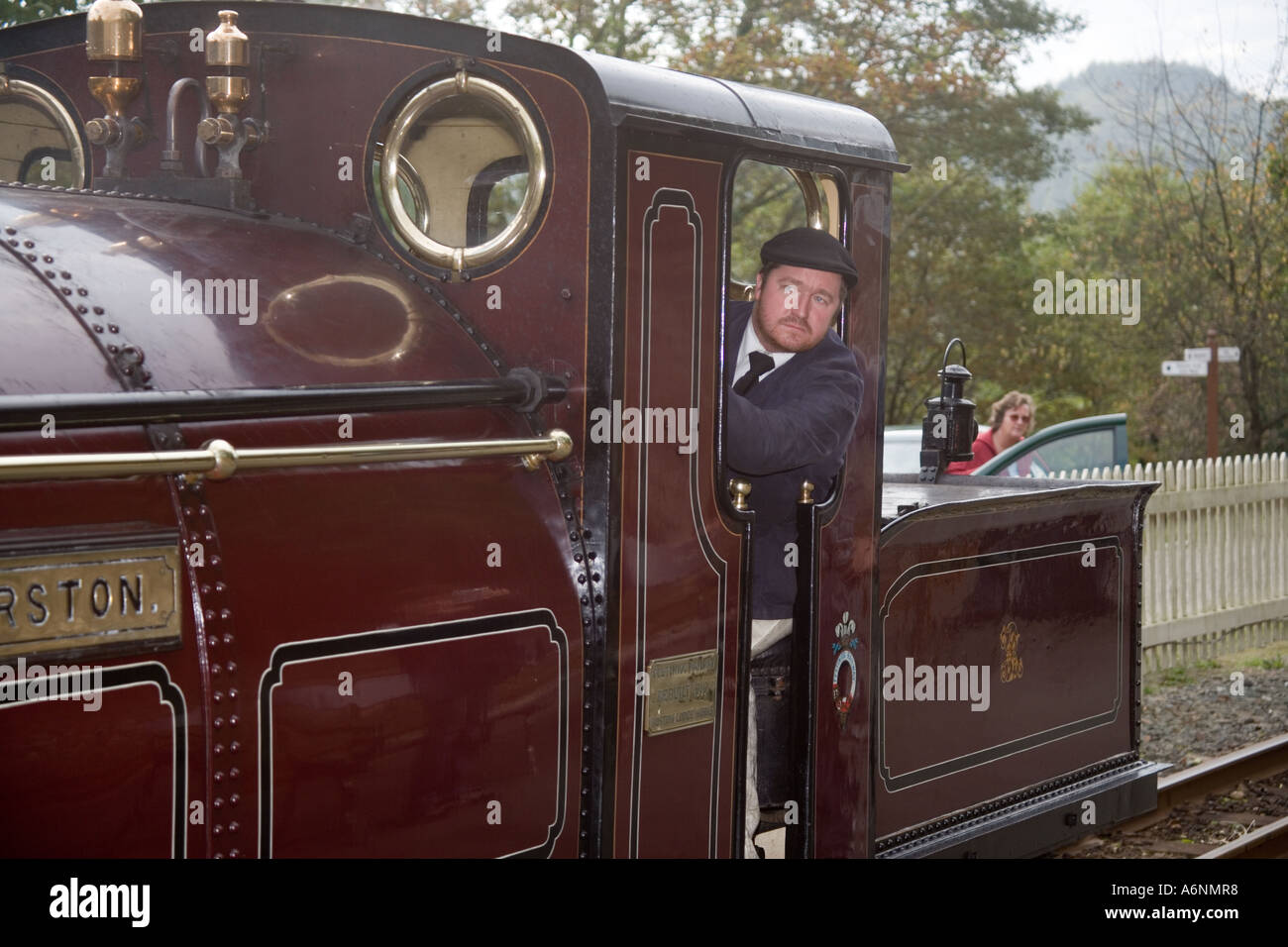Steam engine driver on a Victorian weekend at Tan y Bwlch station the ...