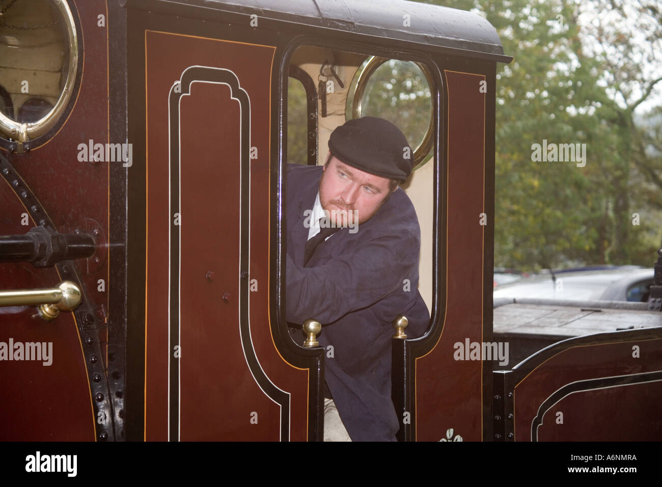 Steam engine driver on a Victorian weekend at Tan y Bwlch station the ...