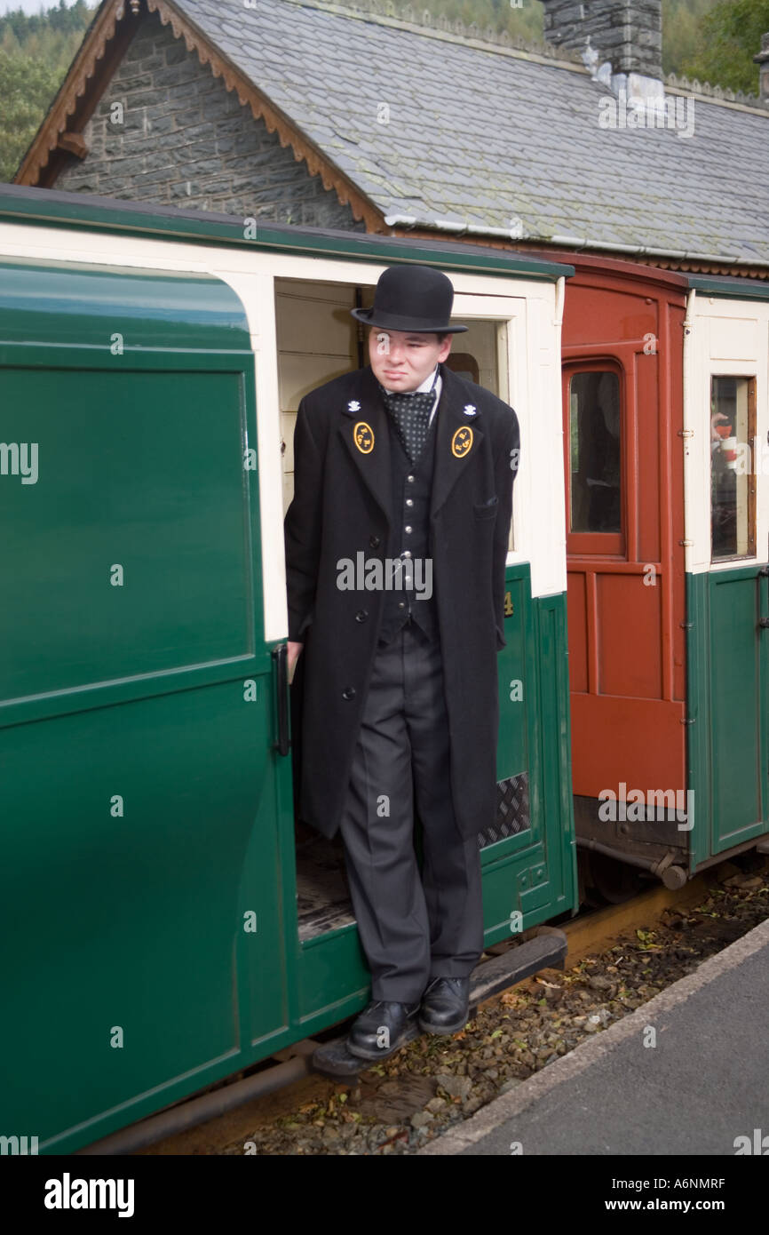 Train guard on a Victorian weekend at Tan y Bwlch station the ...