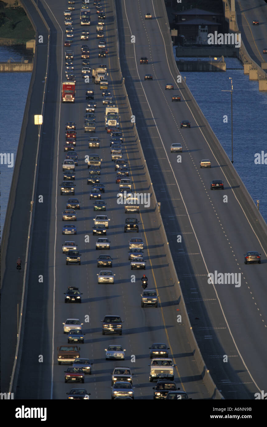 USA Washington Seattle Traffic crowds I 90 Bridge across Lake ...