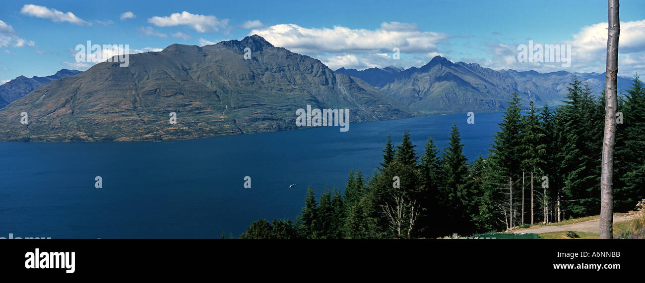 Panoramic view over Queenstown Bay from the Skyline Complex Lake ...