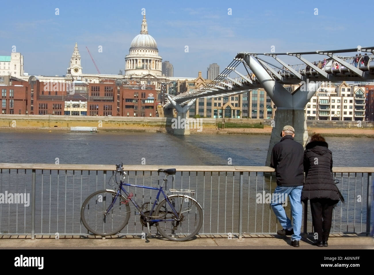 London Suspension Bridge Southbank Stock Photo - Alamy