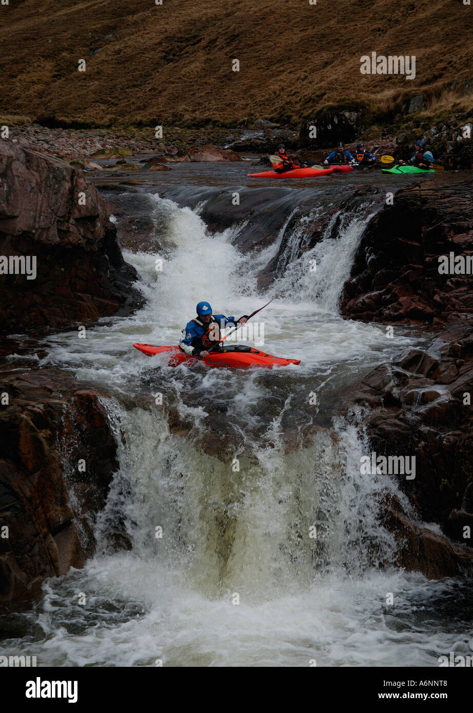 White water kayaking, Glen Etive, Lochaber, Scottish Highlands ...