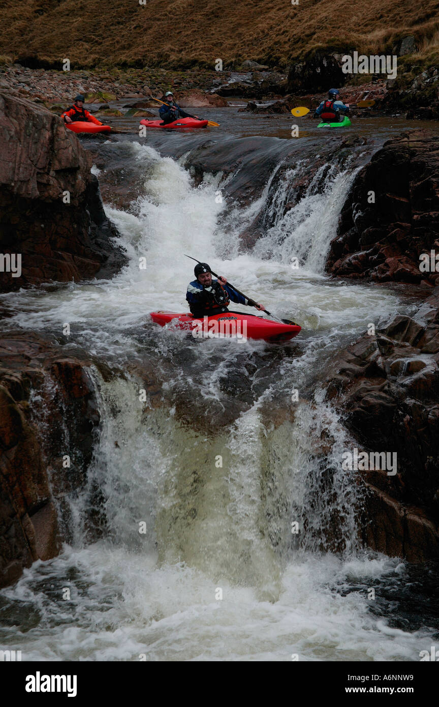 White water kayaking, Glen Etive, Lochaber, Scottish Highlands ...