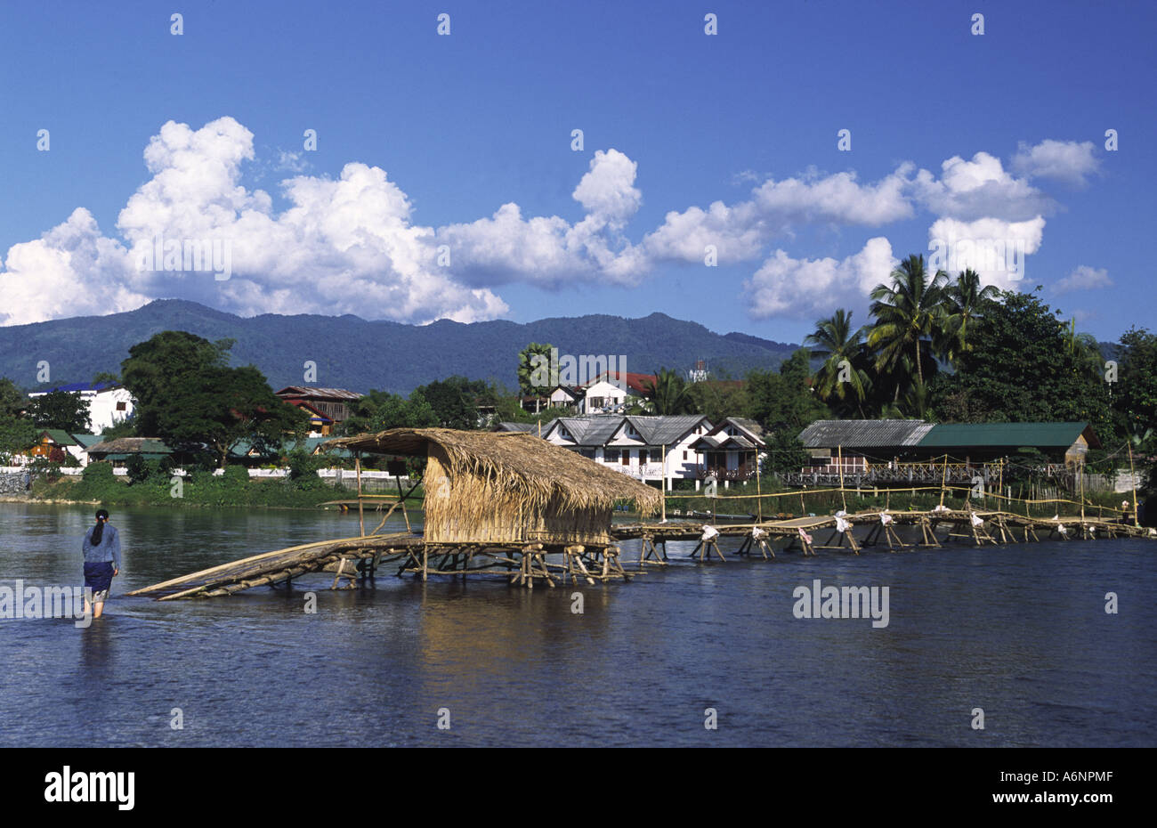 Prabang Bridge across Nam Xong River Vang Vieng Laos Stock Photo - Alamy