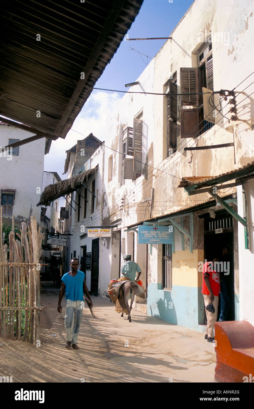 Main street Lamu Town island of Lamu Kenya East Africa Africa Stock ...