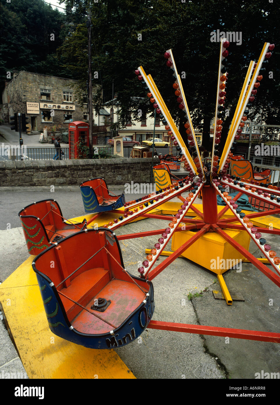 Derbyshire Matlock Baths small funfair with K6 phone box Stock Photo ...