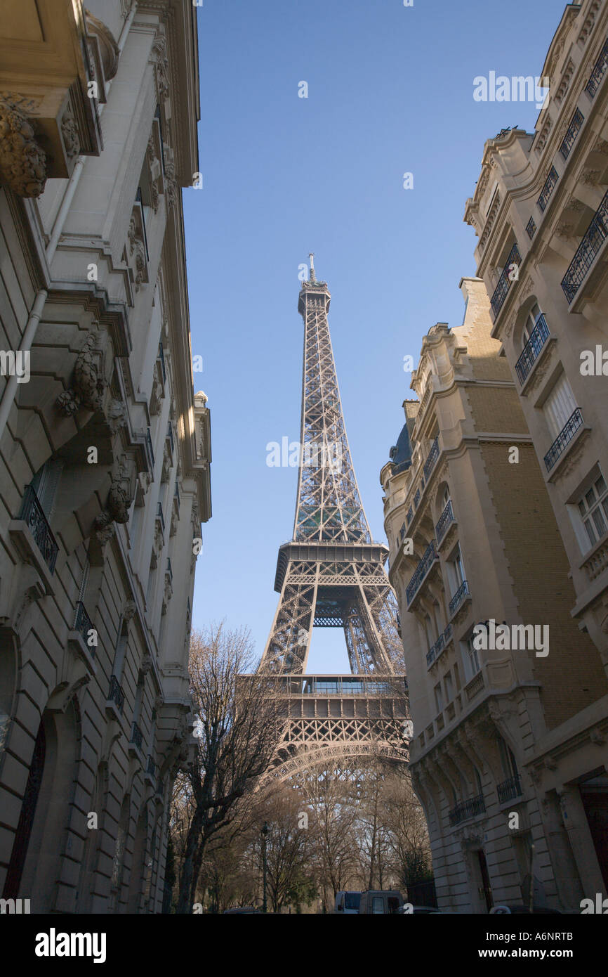 Eiffel tower viewed from side street Stock Photo - Alamy