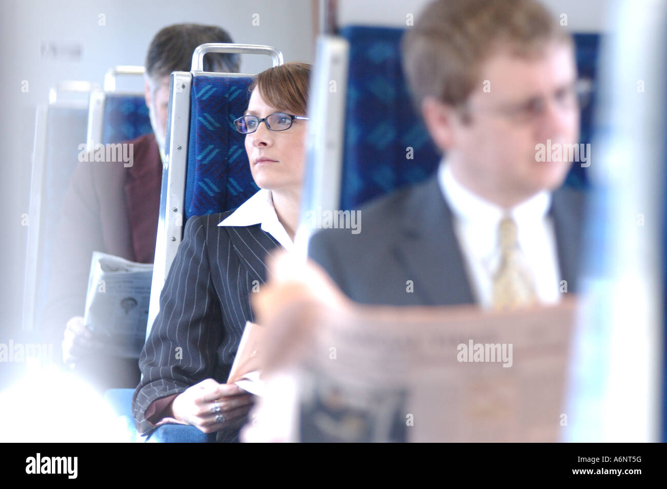 British business woman thinking dreaming commuting to London UK Stock ...