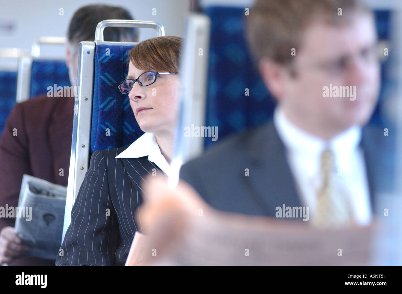 British business woman thinking dreaming commuting to London UK Stock ...