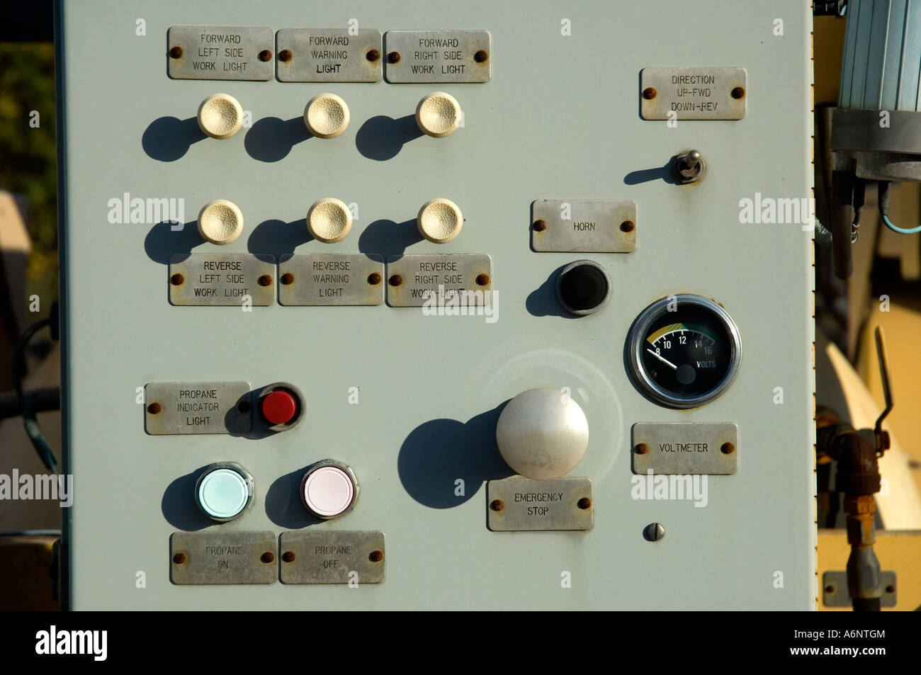 The control panel of a propane tank car at a railyard in the ...