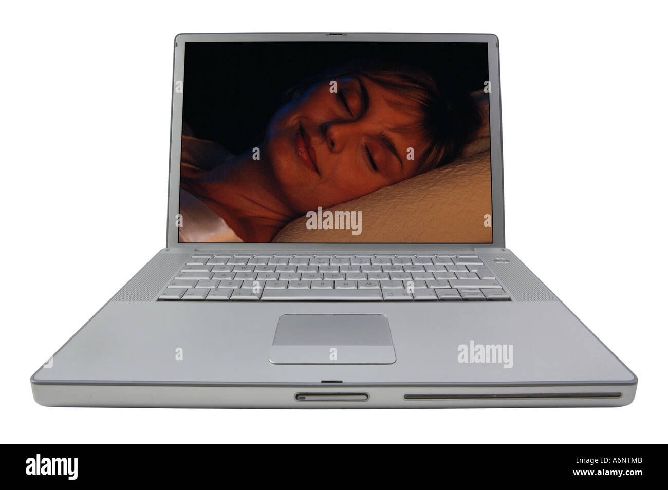 LAP TOP NOTE BOOK COMPUTER DISPLAYING IMAGE OF WOMAN SLEEPING ON SCREEN ...