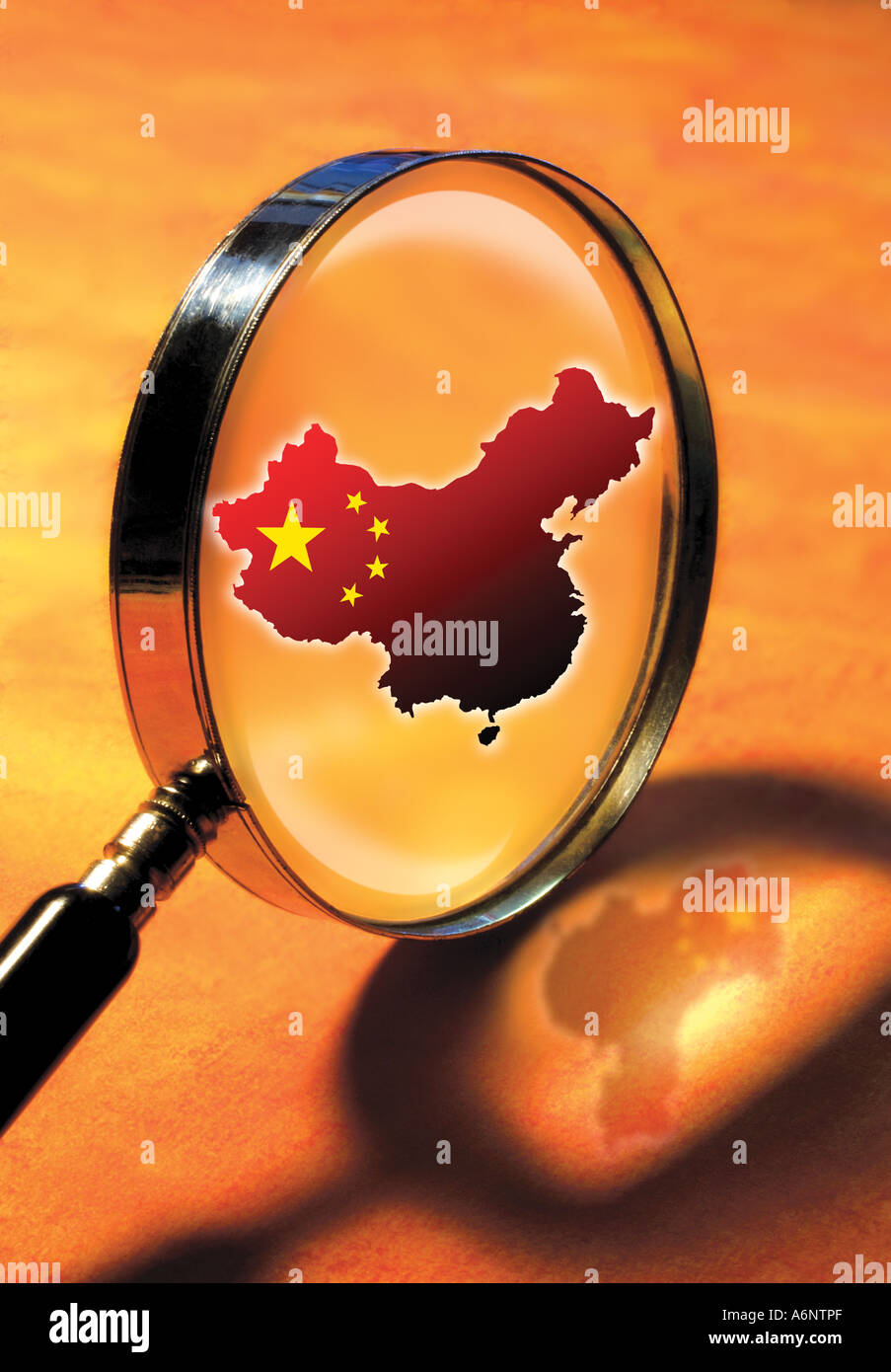 China in close up in magnifying glass Stock Photo - Alamy