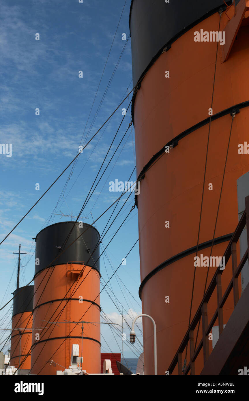 Funnels on The Queen Mary in Long Beach ocean liner turned historic ...