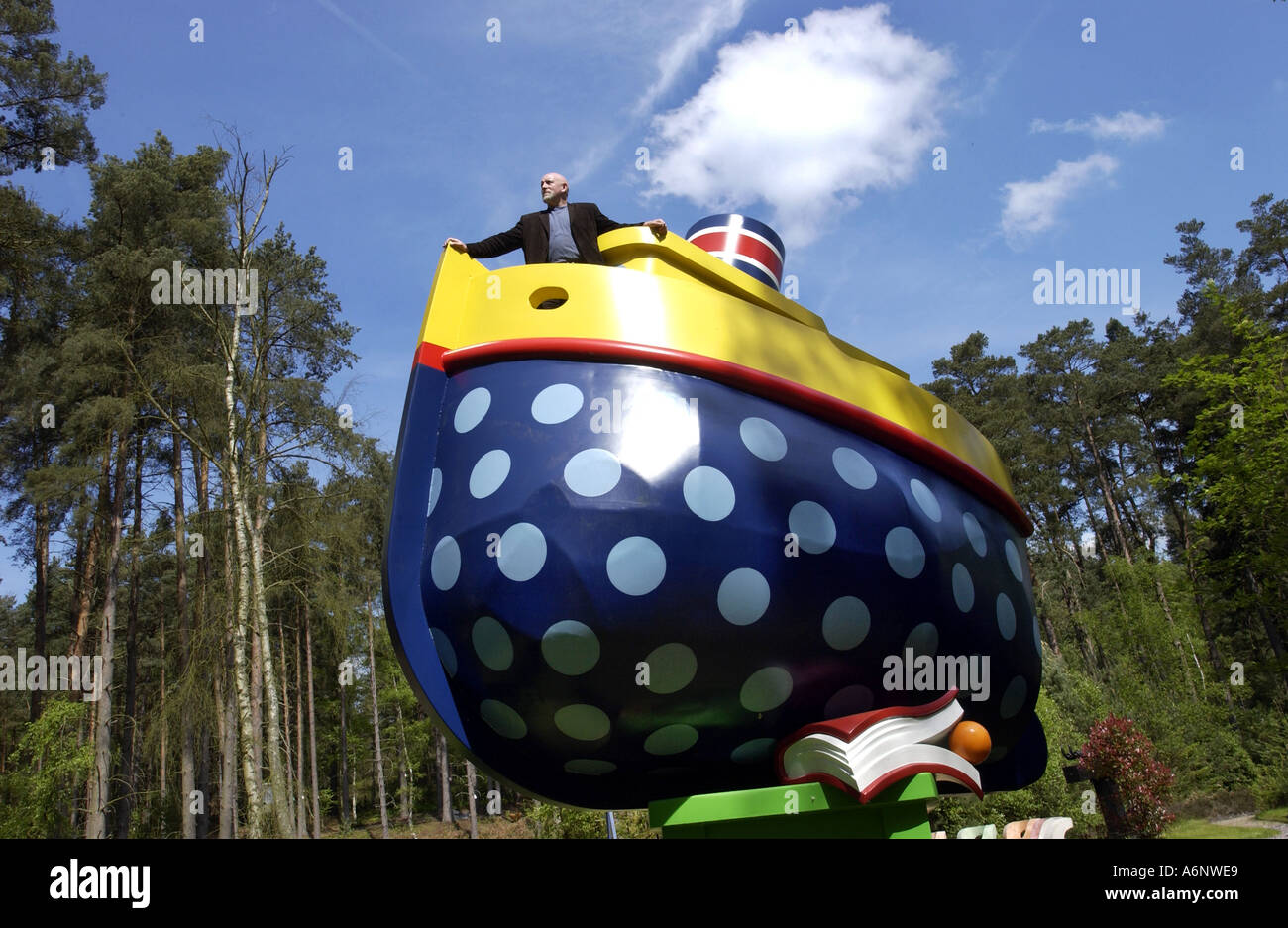 A colourful spotty boat high and dry in sculpture park Stock Photo - Alamy