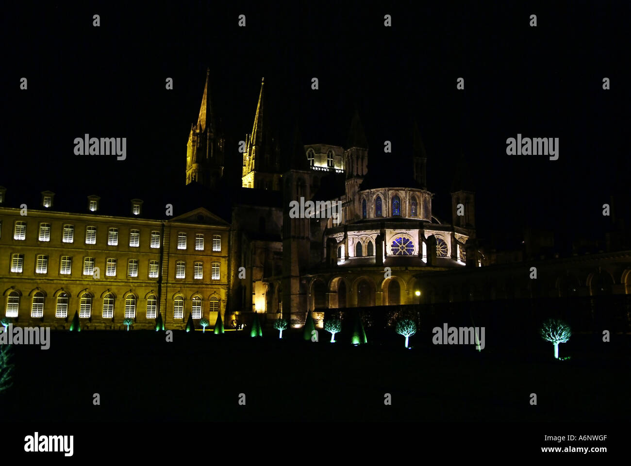 Caen France the "Abbaye aux hommes" church by night at Christmas Stock ...