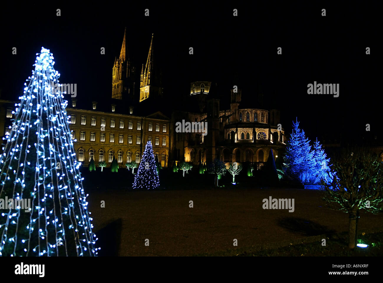 Caen France the "Abbaye aux hommes" church by night at Christmas Stock ...