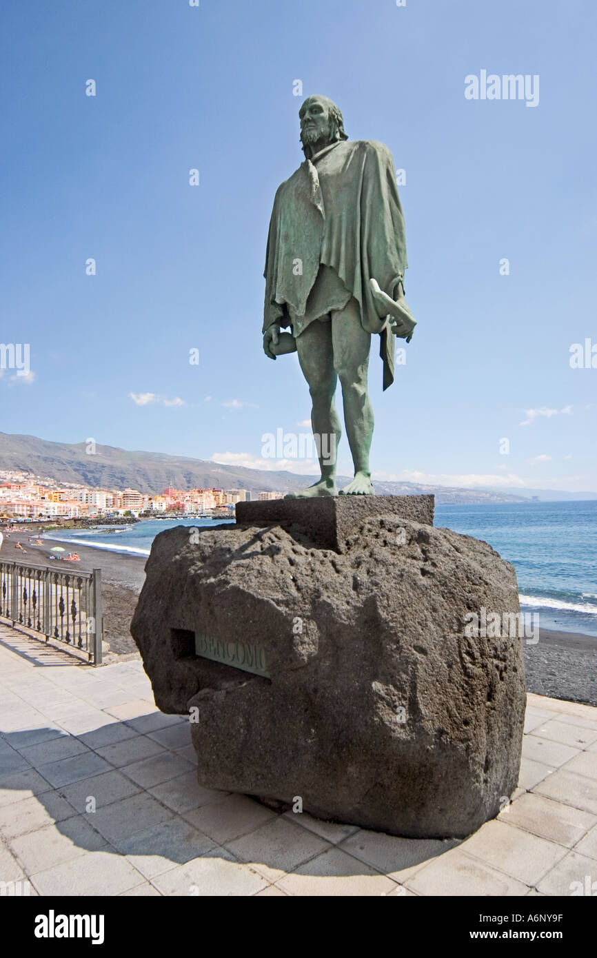 Statue of Guanche chief Bencomo on sea front promenade Candelaria ...