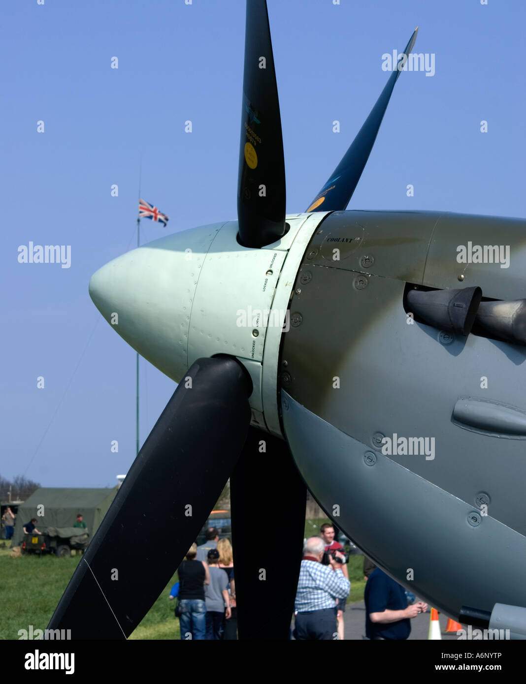 Spitfire on display at Manston with union jack in background Stock ...
